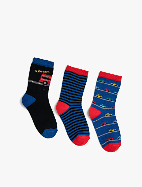 Koton Erkek Çocuk Erkek Çocuk 3'lü Çizgili Desenli Pamuklu Çorap Seti