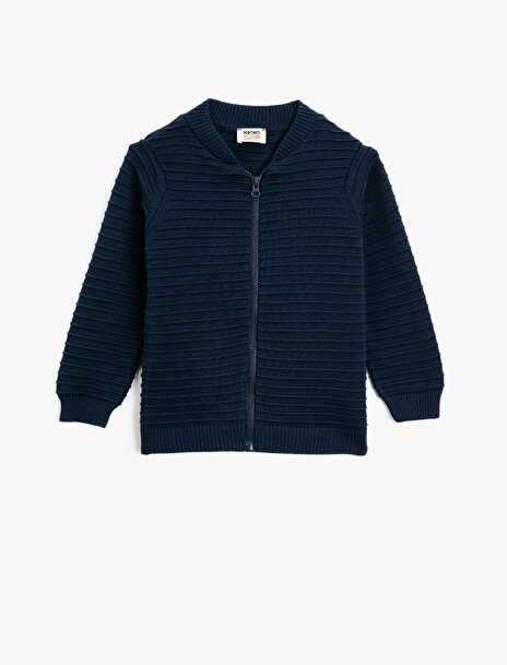 Koton Erkek Çocuk Fermuarlı Çizgili Bomber Yaka Triko Hırka