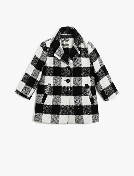 Koton Kız Çocuk Cepli Kareli Düğmeli İçi Astarlı Kaban