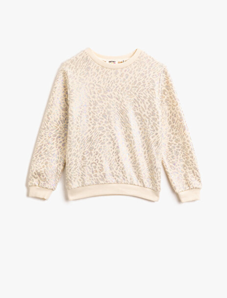 Koton Kız Çocuk Bisiklet Yaka Uzun Kollu Simli Desenli Sweatshirt