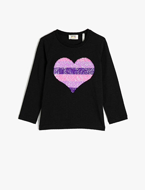 Koton Kız Çocuk Pamuklu Pullu Uzun Kollu Bisiklet Yaka Tişört