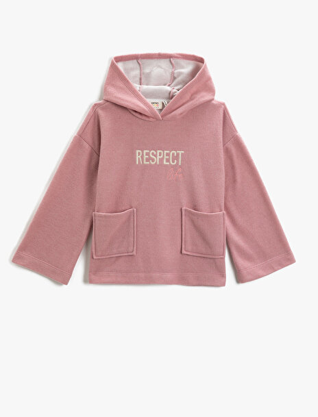 Koton Kız Çocuk Respect Baskılı Kapüşonlu Sweatshirt Cepli