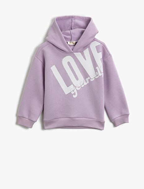 Koton Kız Çocuk Yazılı Baskılı Pamuklu Kapüşonlu Uzun Kollu Sweatshirt