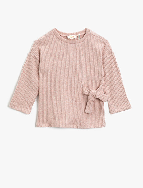 Koton Kız Çocuk Kadife Fiyonklu Uzun Kollu Bisiklet Yaka Sweatshirt