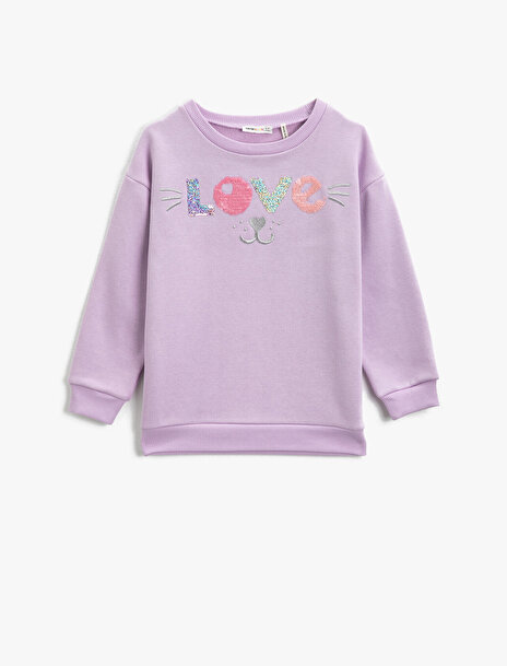 Koton Kız Çocuk Bisiklet Yaka Pullu Sweatshirt