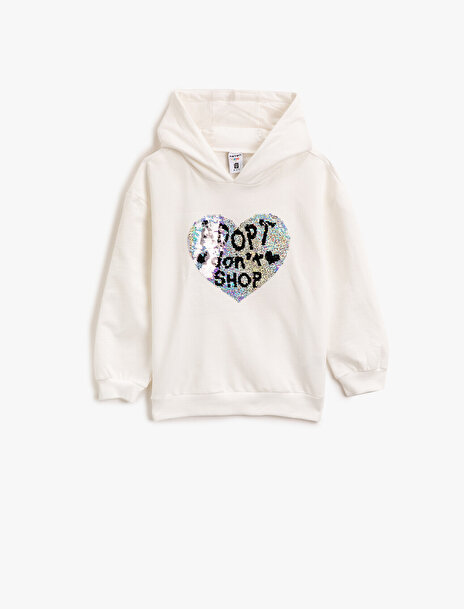 Koton Kız Çocuk Pamuklu Pullu Kapüsonlu Sweatshirt