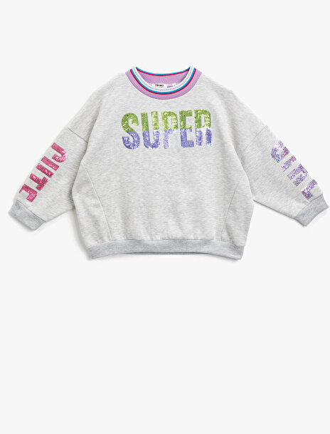 Koton Kız Çocuk Pamuklu Pullu Bisiklet Yaka Sweatshirt