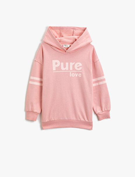 Koton Kız Çocuk Respect Life - Yaşama Saygı - Organik Pamuklu Yazılı Baskılı Uzun Kollu Kapüşonlu Sweatshirt