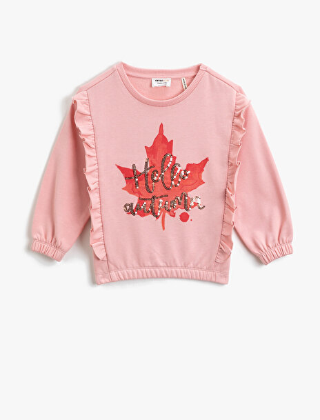 Koton Kız Çocuk Organik Pamuklu Baskili Pullu Firfirli Sweatshirt