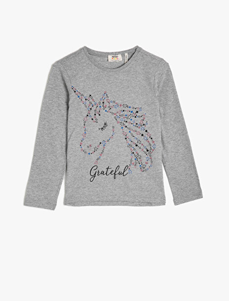 Koton Kız Çocuk Simli Unicorn Baskılı Uzun Kollu Bisiklet Yaka Tişört Koton Kız Çocuk Simli Unicorn Baskılı Uzun Kollu Bisiklet Yaka Tişört