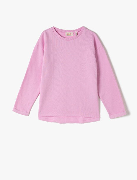Koton Kız Çocuk Pamuklu Bisiklet Yaka Uzun Kollu Basic Sweatshirt