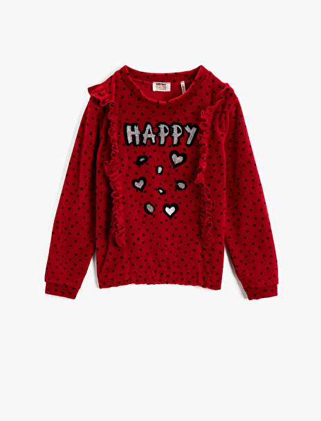 Koton Kız Çocuk Baskılı Sweatshirt Fırfırlı Pamuklu