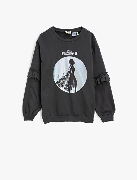 Koton Kız Çocuk Frozen Lisanslı Pullu Bisiklet Yaka Pamuklu Sweatshirt