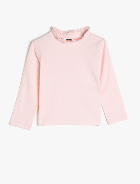 Koton Kız Çocuk Uzun Kollu Fırfır Yakalı Tişört