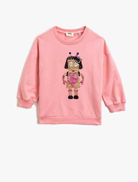 Koton Kız Çocuk Pamuklu Pullu Bisiklet Yaka Sweatshirt