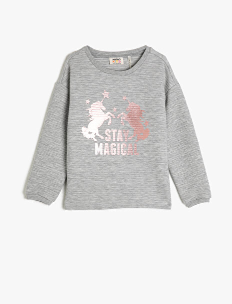 Koton Kız Çocuk Unicorn Bisiklet Yaka Uzun Kollu Baskılı Sweatshirt