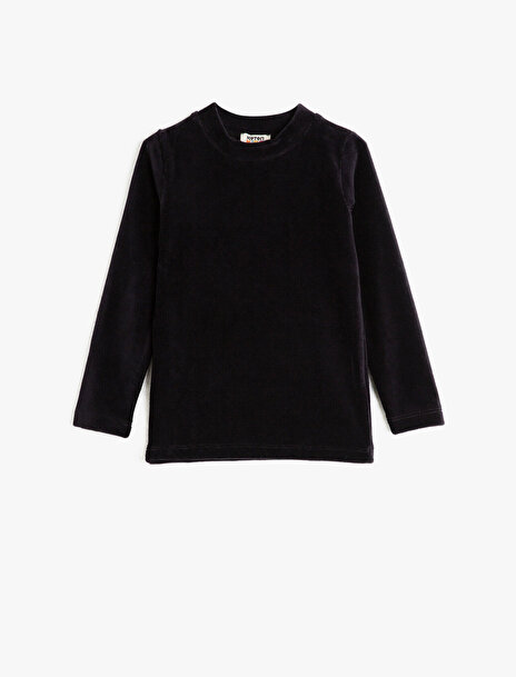 Koton Kız Çocuk Kadife Bisiklet Yaka Uzun Kollu Pamuklu Tişört