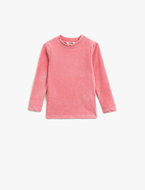 Koton Kız Çocuk Kadife Bisiklet Yaka Uzun Kollu Pamuklu Tişört