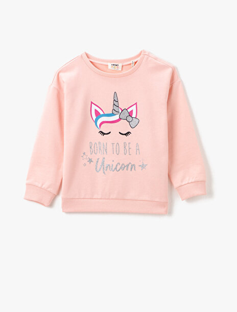 Koton Kız Çocuk Unicorn Pamuklu Bisiklet Yaka Baskılı Uzun Kollu Sweatshirt