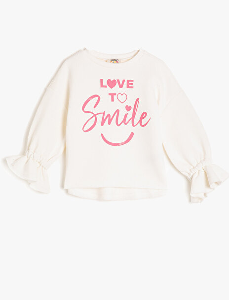 Koton Kız Çocuk Fırfırlı Uzun Kollu Yazılı Baskılı Sweatshirt