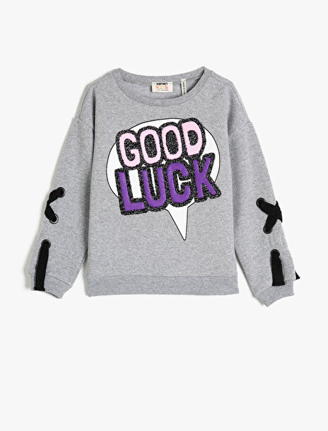 Koton Kız Çocuk Bisiklet Yaka Yazılı Baskılı Bağcıklı Sweatshirt