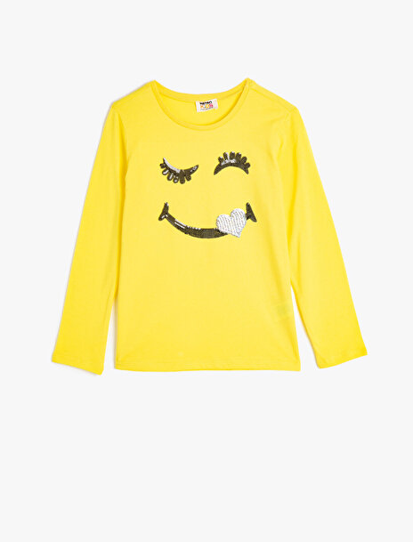 Koton Kız Çocuk Pamuklu Pullu Uzun Kollu Bisiklet Yaka Tişört