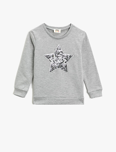 Koton Kız Çocuk Bisiklet Yaka Pullu Sweatshirt