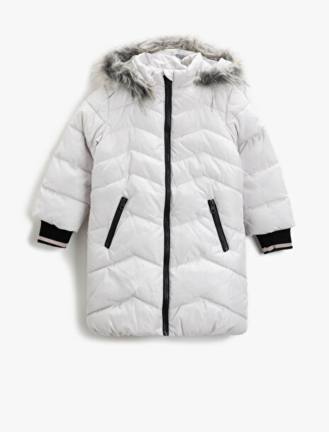 Koton Kız Çocuk Suni Kürklü Şişme Mont Kapşonlu