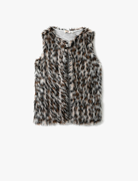 Koton Kız Çocuk Leopar Desenli Peluş Kapüşonlu Yelek Koton Kız Çocuk Leopar Desenli Peluş Kapüşonlu Yelek
