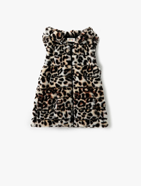 Koton Kız Çocuk Leopar Desenli Peluş Kapüşonlu Yelek Koton Kız Çocuk Leopar Desenli Peluş Kapüşonlu Yelek