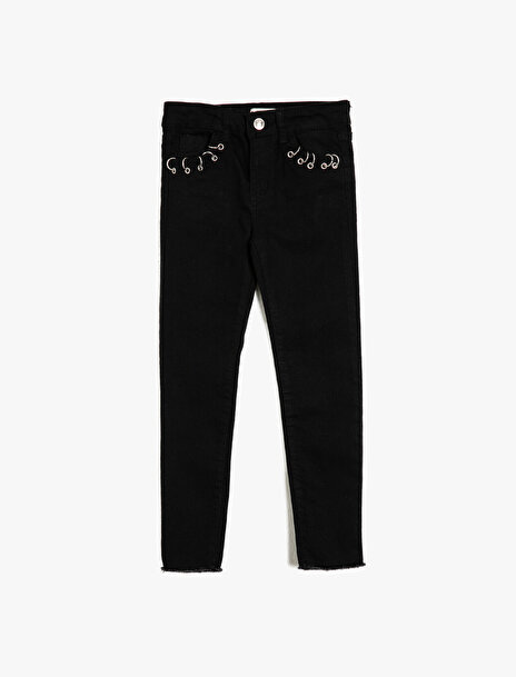 Koton Kız Çocuk Kuş Gözü Detaylı Jean Pantolon