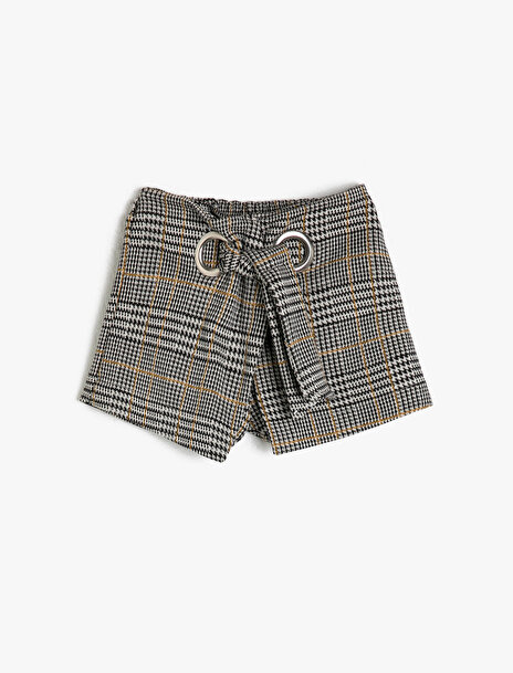 Koton Kız Çocuk Kazayağı Desenli Kemerli Şort