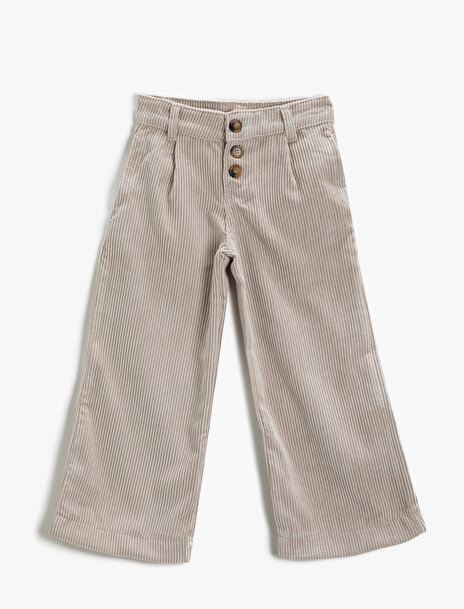 Koton Kız Çocuk Önden Plili Kadife Düğmeli Geniş Paça Pantolon