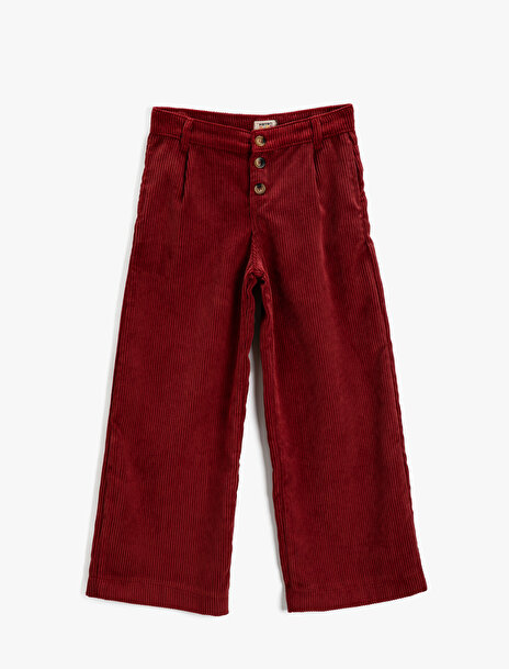 Koton Kız Çocuk Önden Plili Kadife Düğmeli Geniş Paça Pantolon