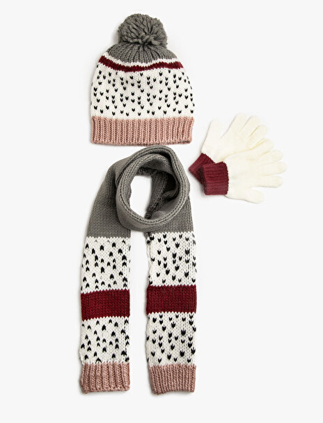 Koton Kız Çocuk Desenli Örgü Atkı Seti