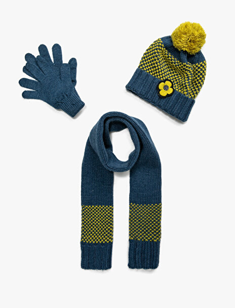 Koton Kız Çocuk Desenli Örgü Atkı Seti