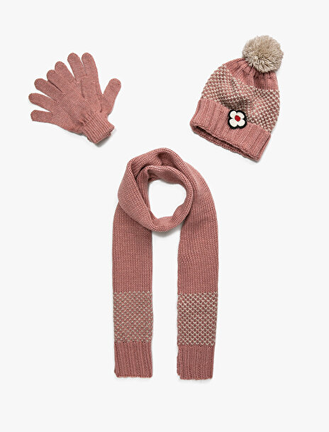 Koton Kız Çocuk Desenli Örgü Atkı Seti