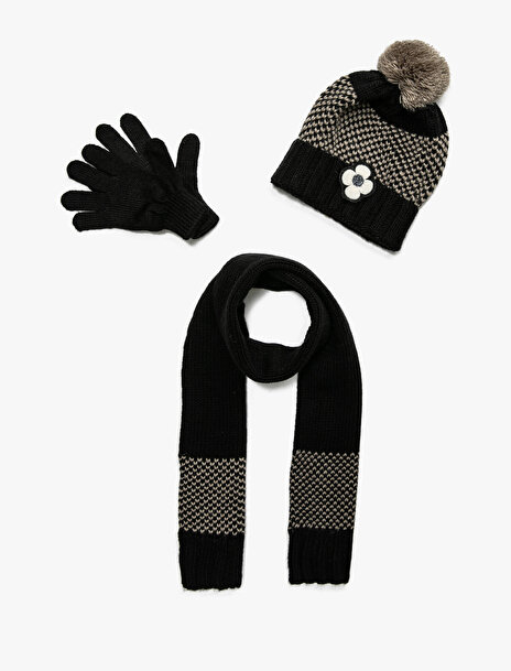 Koton Kız Çocuk Desenli Örgü Atkı Seti