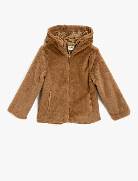 Koton Kız Çocuk Kapüşonlu Fermuarlı Peluş Mont