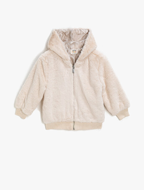 Koton Kız Çocuk Kapüşonlu Fermuarlı Peluş Mont
