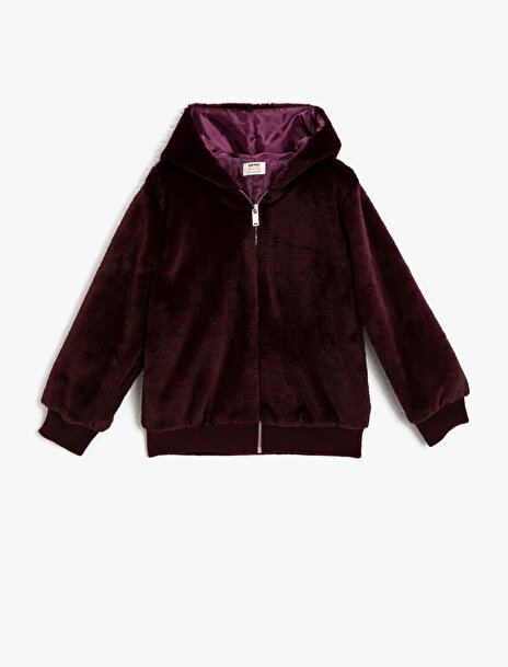 Koton Kız Çocuk Kapüşonlu Fermuarlı Peluş Mont