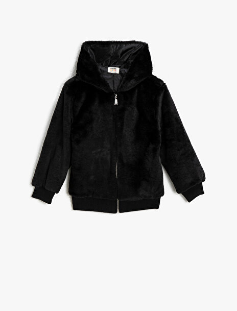 Koton Kız Çocuk Kapüşonlu Fermuarlı Peluş Mont