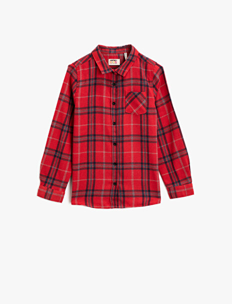 Koton Kız Çocuk Klasik Yaka Cepli Uzun Kollu Ekose Gömlek