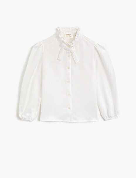 Koton Kız Çocuk Dik Yaka Fırfırlı Düğmeli Uzun Kollu Bluz