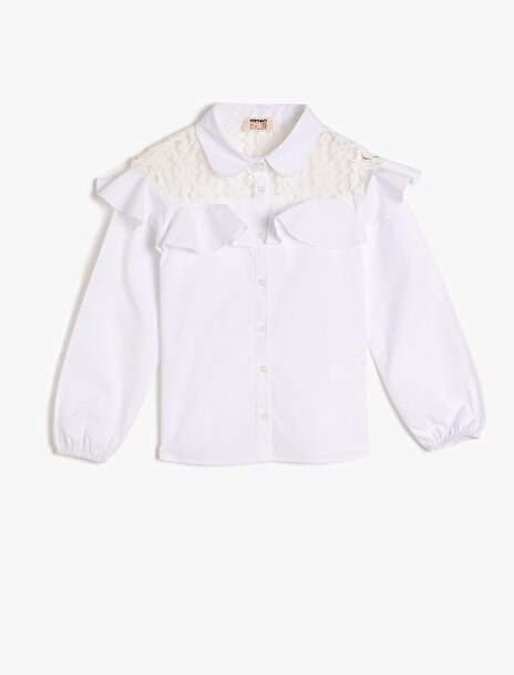 Koton Kız Çocuk Pamuklu Dantelli Fırfırlı Uzun Kollu Gömlek