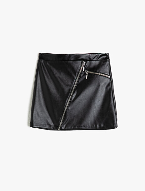 Koton Kız Çocuk Fermuarlı Deri Görünümlü Mini Etek