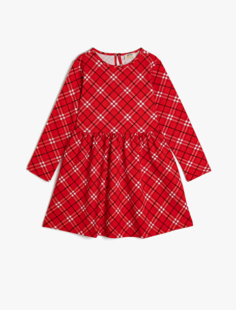 Koton Kız Çocuk Pamuklu Kareli Uzun Kollu Elbise