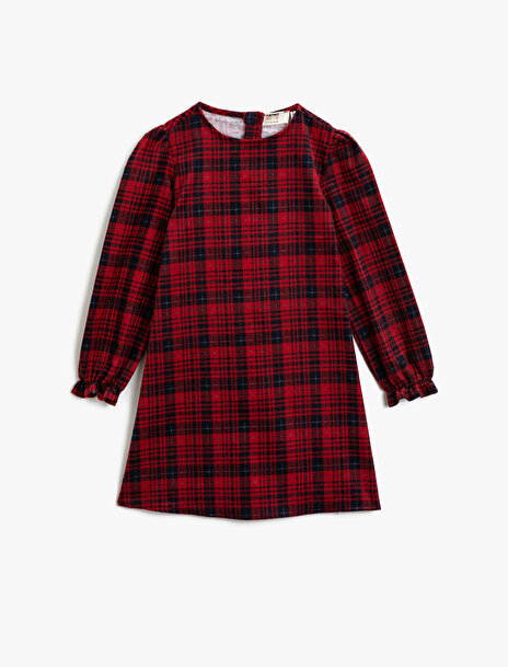 Koton Kız Çocuk Pamuklu Bisiklet Yaka Uzun Kollu Ekoseli Elbise