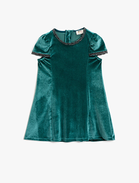 Koton Kız Çocuk Kadife Kısa Kollu Simli Elbise