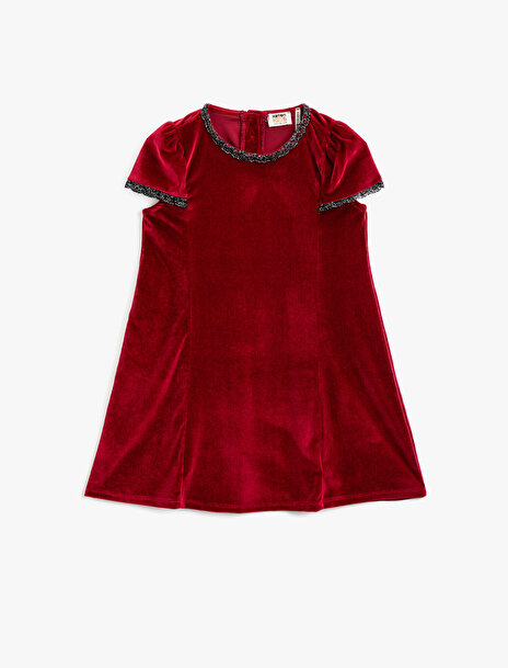 Koton Kız Çocuk Kadife Kısa Kollu Simli Elbise